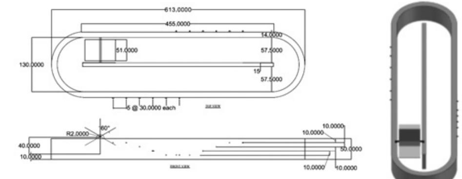 Top and side view of the oval open raceway pond.