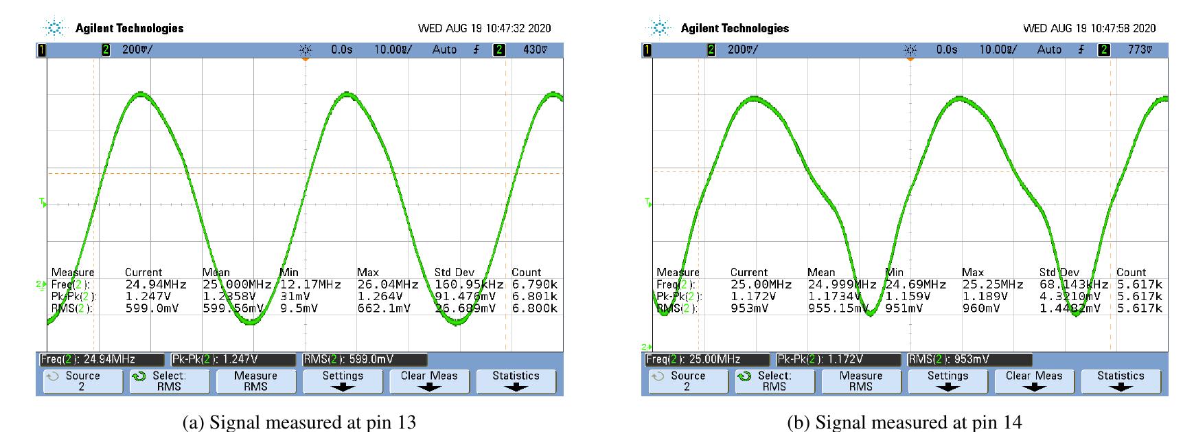 8: measured input and output waveforms of the 25 mhz xtal.