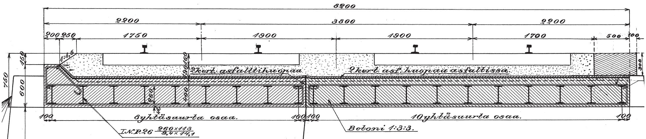 Original cross-section drawing of the loaded bridge decks