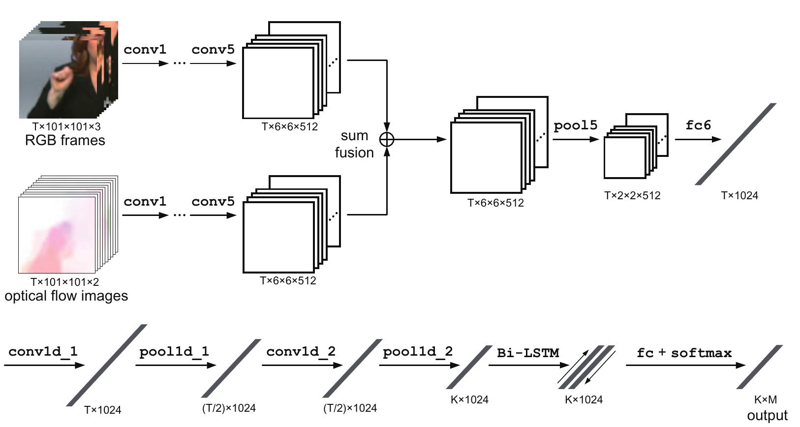 Deep neural architecture for rgb and optical flow modalities