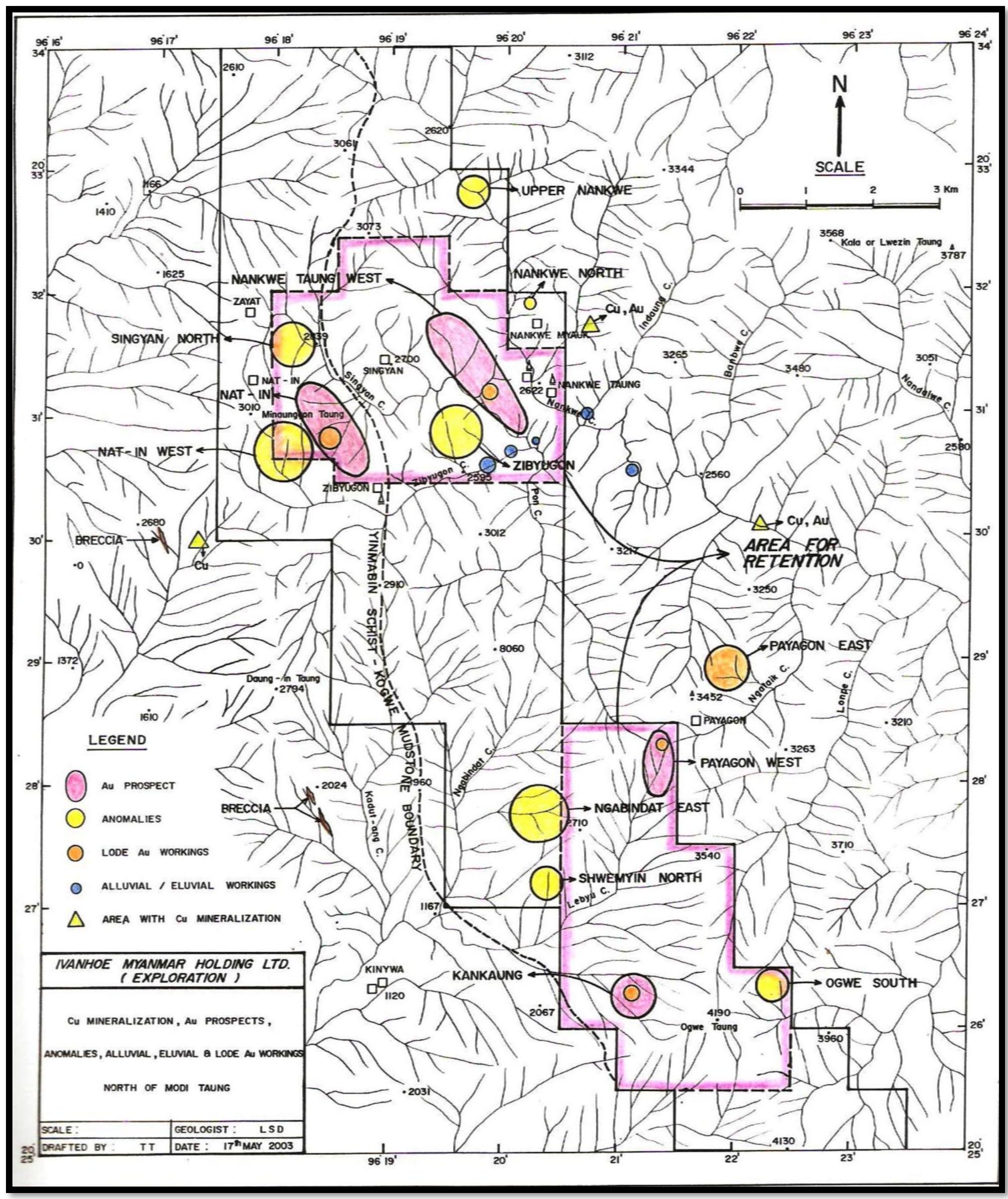 Map of the modi taung - nankwe district showing gold