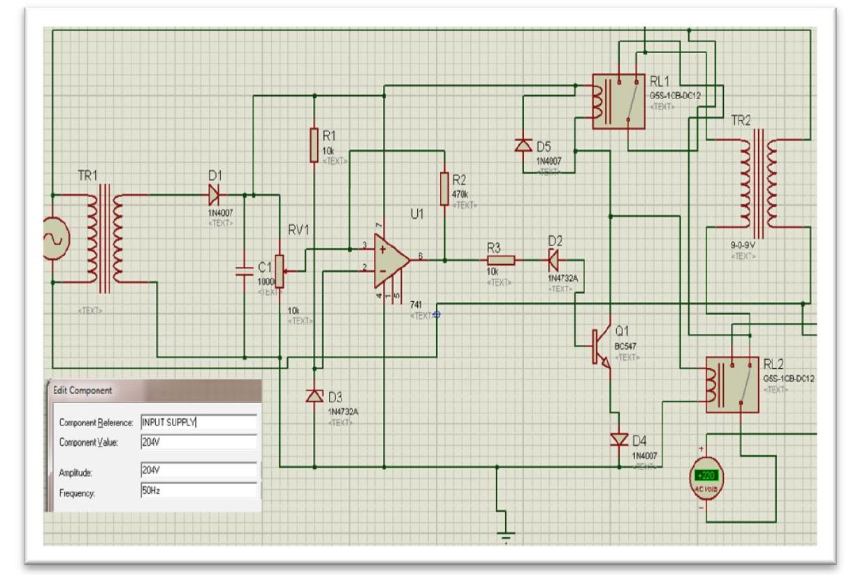 Circuit diagram of relay type voltage stabilizer relay type