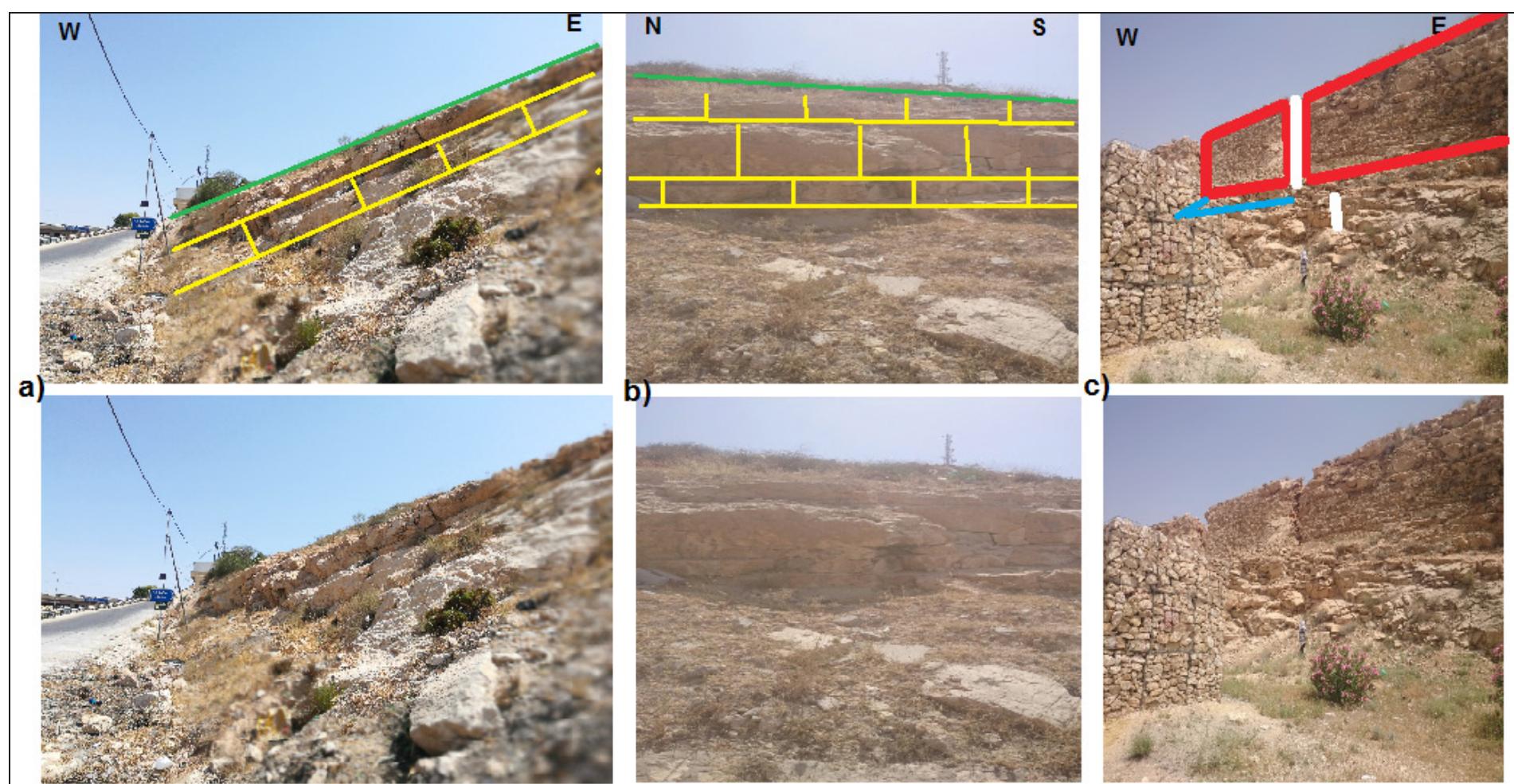 Side view of stable rock mass unaffected by cutting, b)