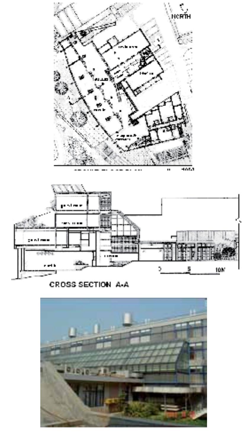 Floor plan, cross section and a picture showing the west
