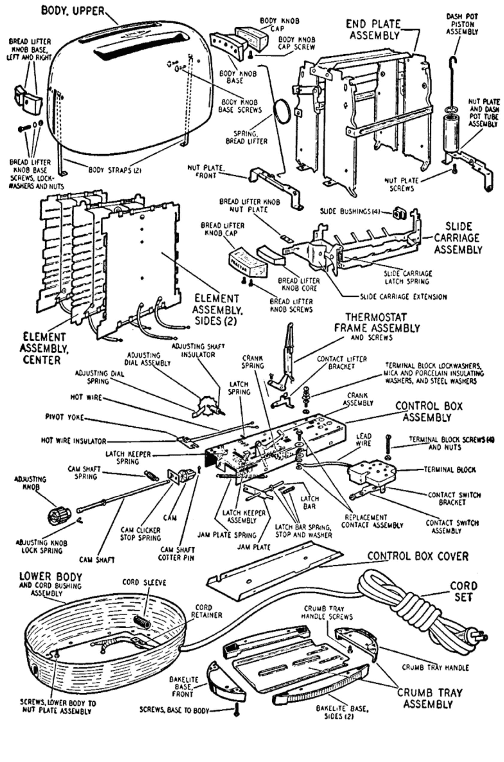 Exploded view of the toaster
