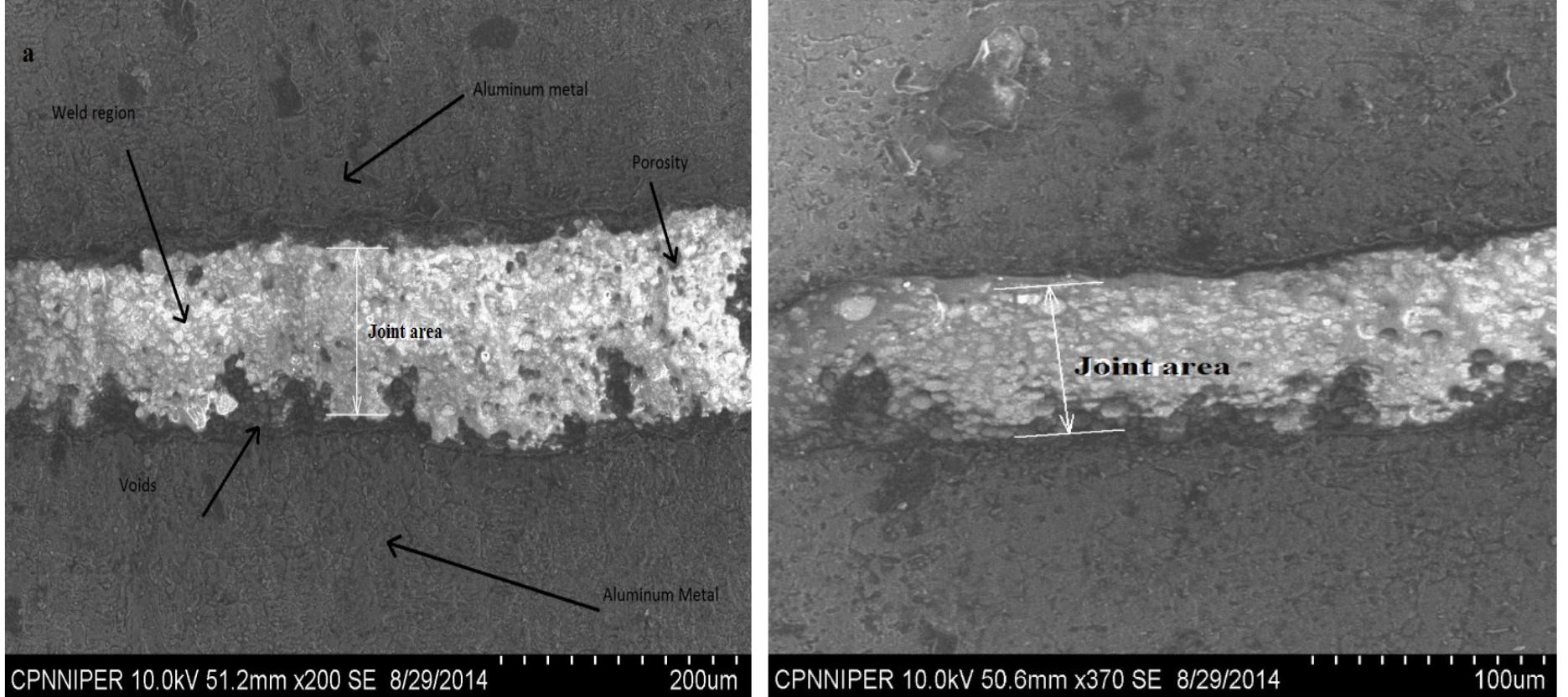 Illustrates the sem micrograph of aluminum joint developed