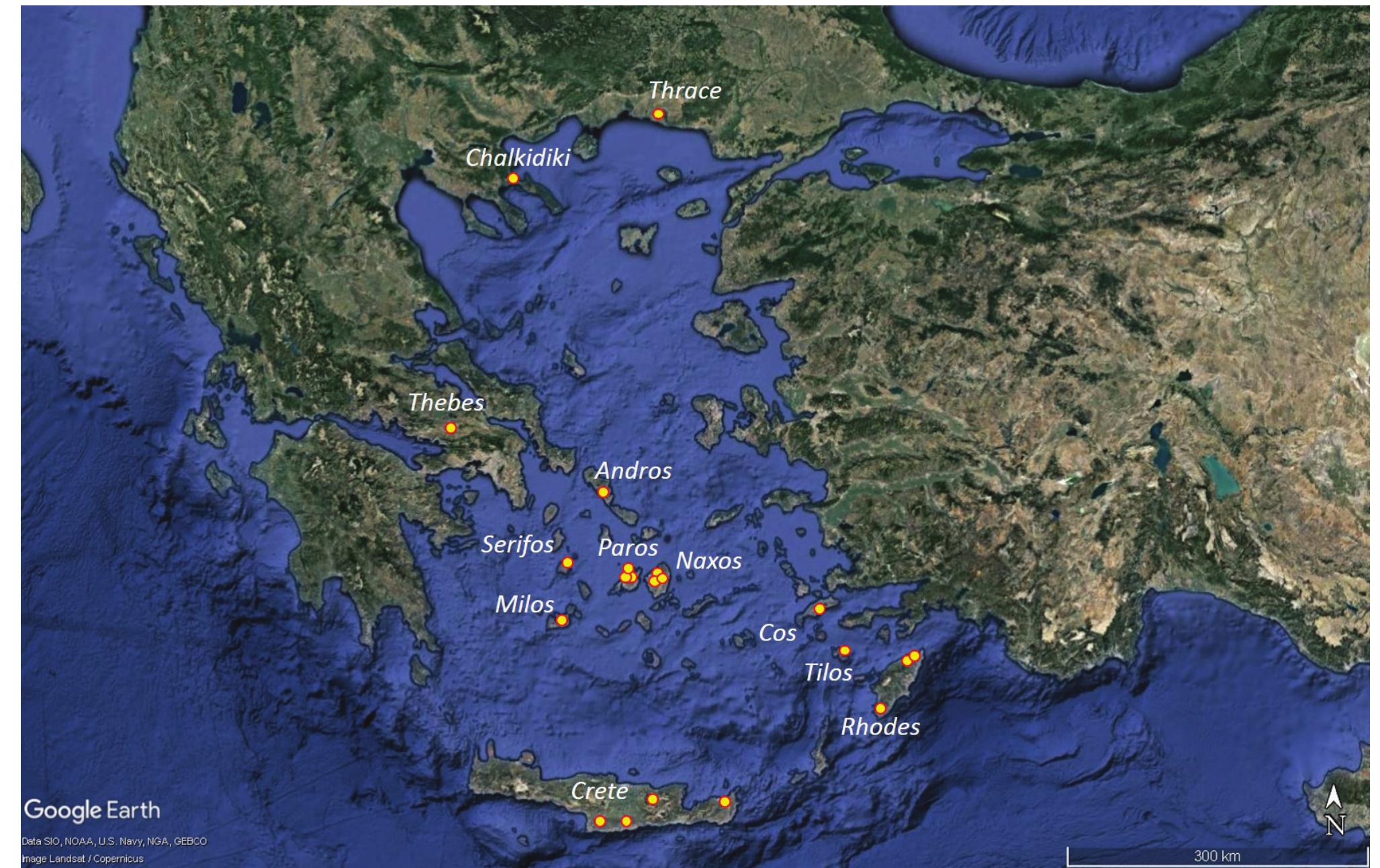 Map of known parallel examples of funeral sherds with