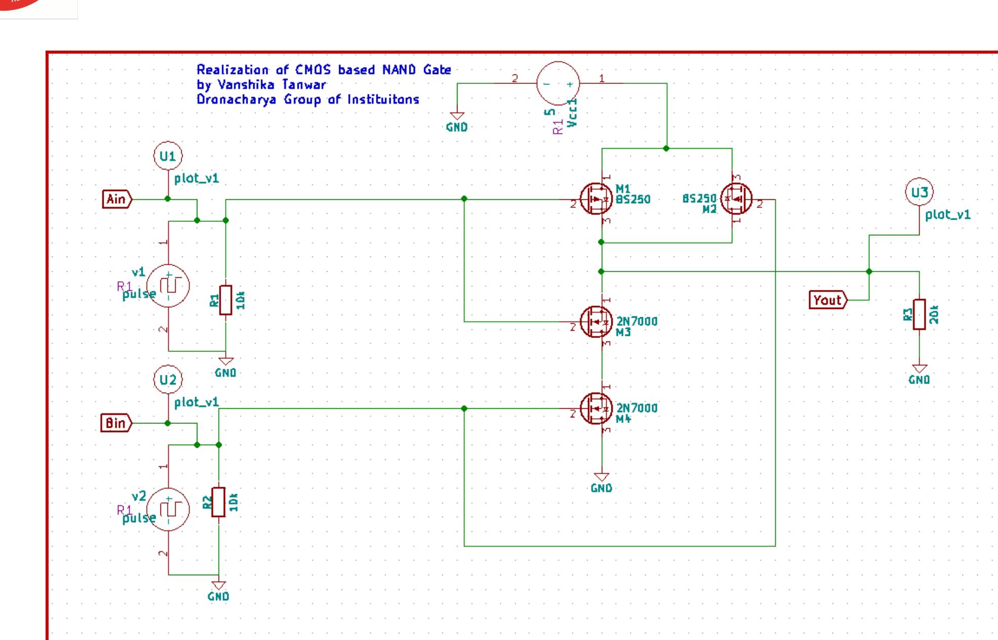 Esim schematic of a cmos based 2-input nand logic gate