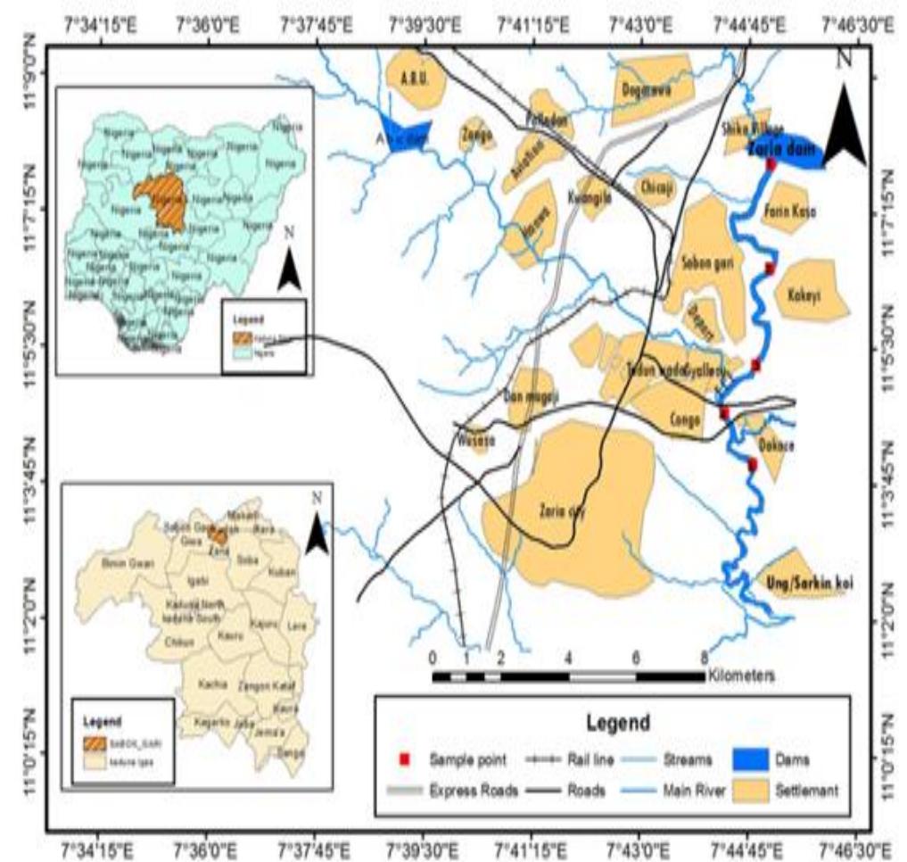 Map of zaria (adapted from the administrative map of kaduna