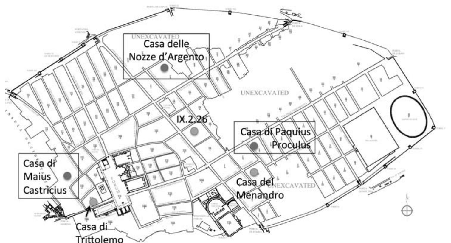 6 plan of pompeii showing the locations of highly inscribed