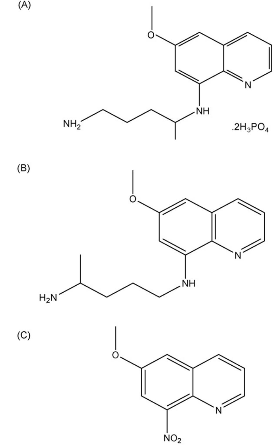 Chemical structures of primaquine phosphate and impurities.