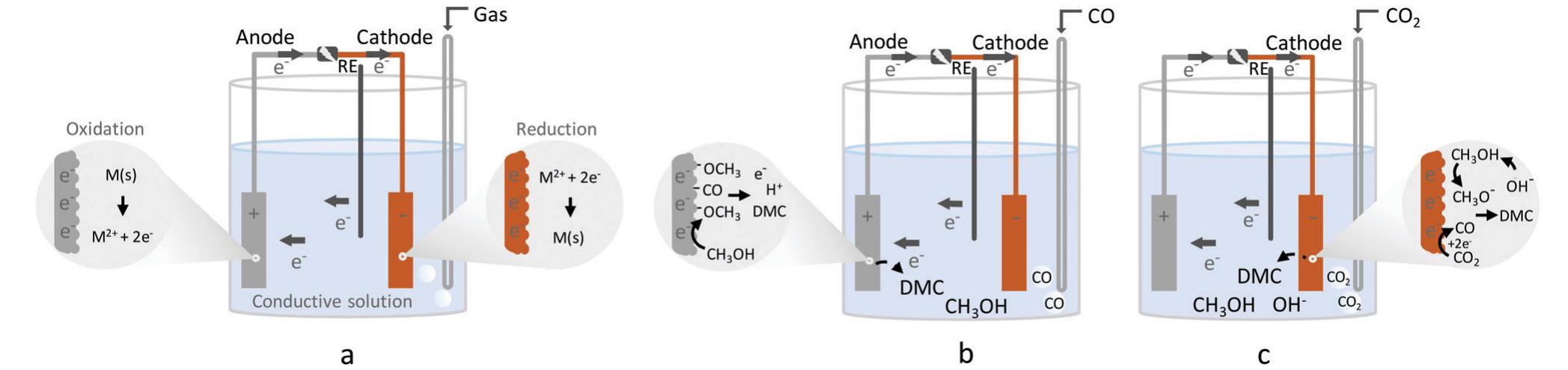 Electrochemical three-electrode cells. (a) general