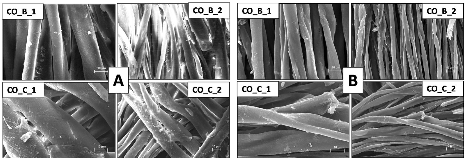 Sem images of a) washed co_b and co_c samples at different