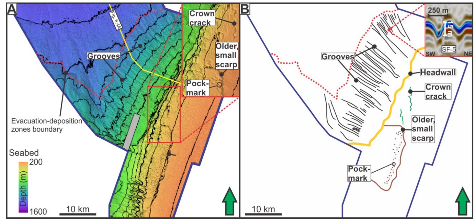6. seabed map showing kinematic indicators in the headwall