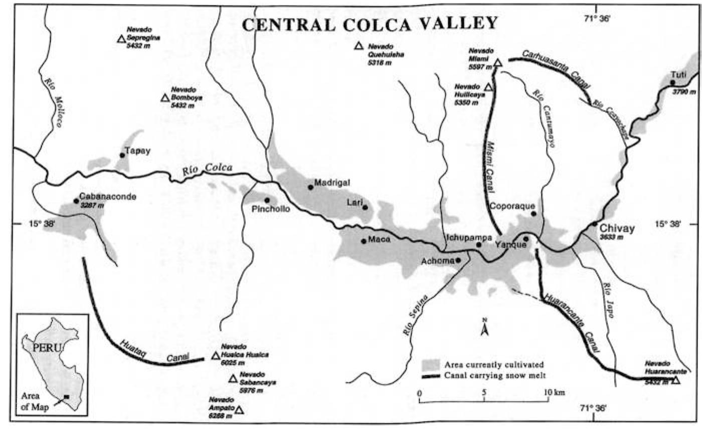 8 map of the central colca valley, peruvian andes, showing