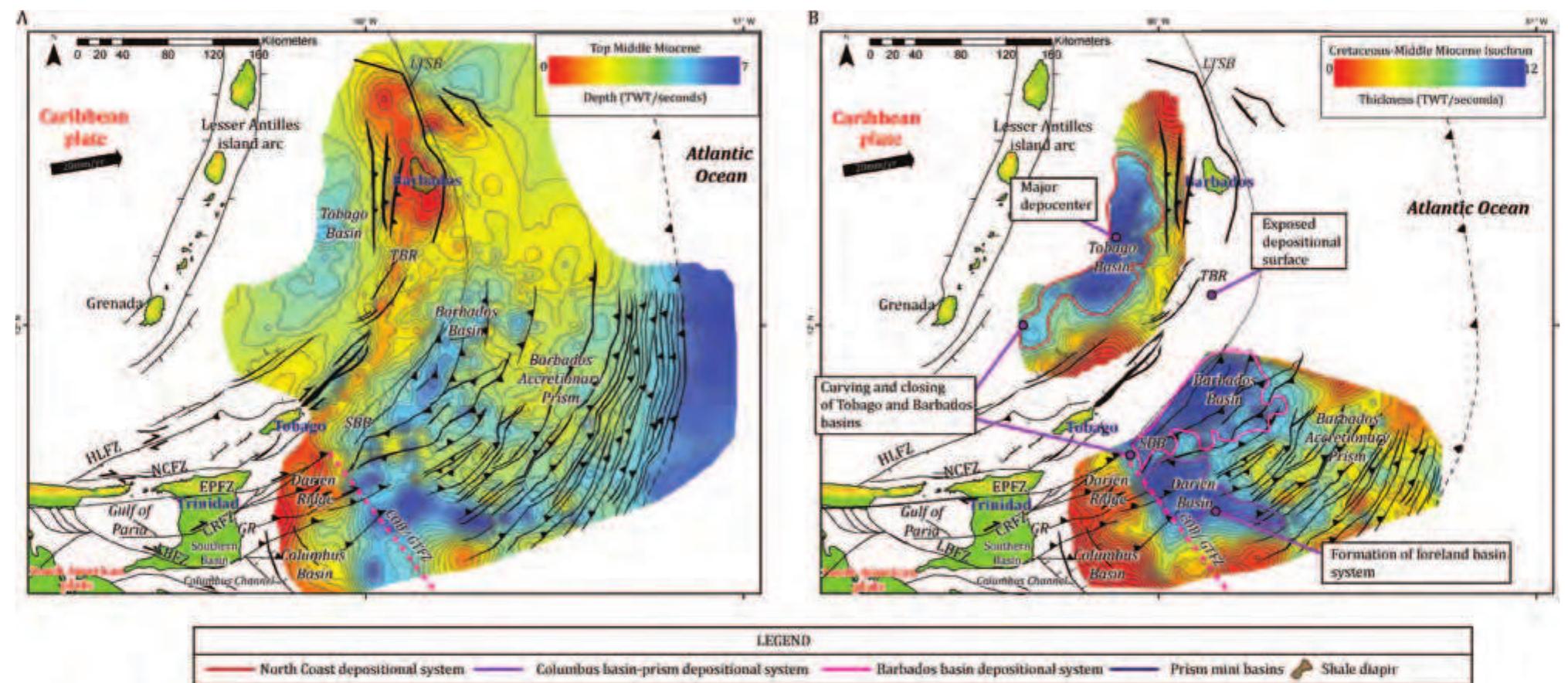 (a) structure map of the top middle miocene surface based on