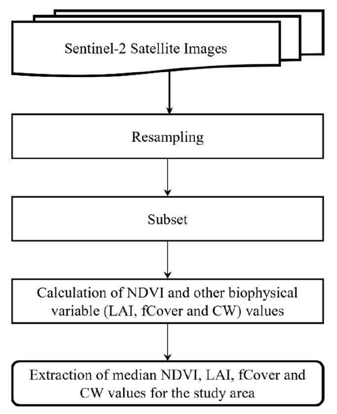Flowchart for processing sentinel-2 satellite images. 3.
