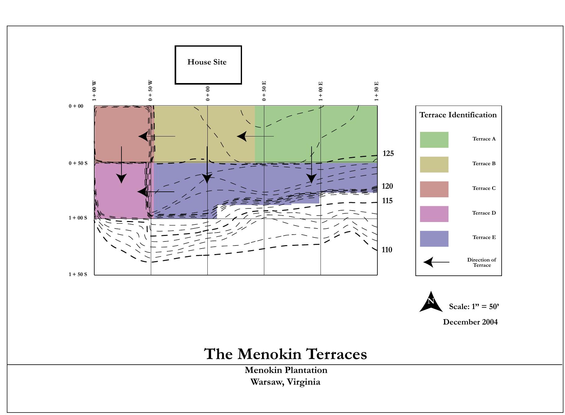 Plan of the menokin terraces. (created by author, 2004)
