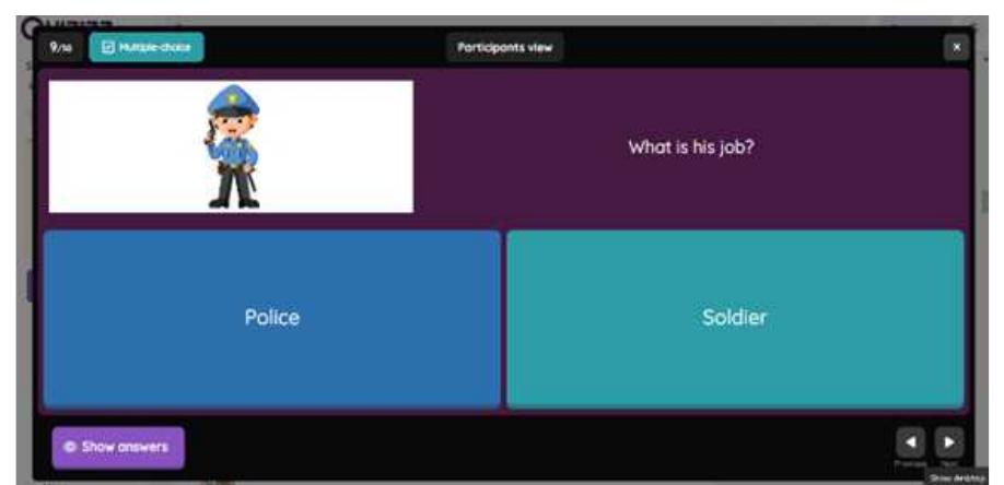 Multiple-choice activity on quizizz after the live session
