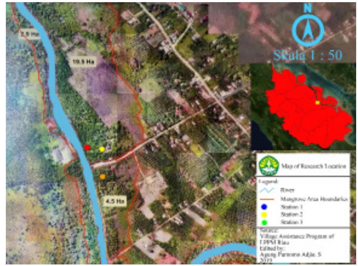 |. map of research location at each station, a transect