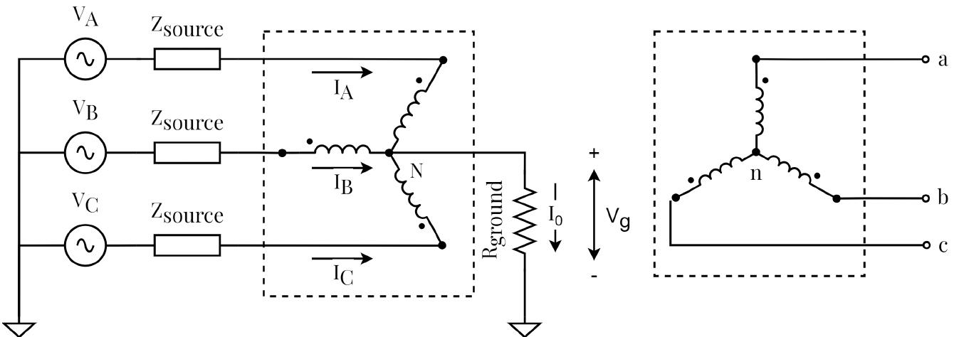 Three phase transformer in wye/wye connection with primary