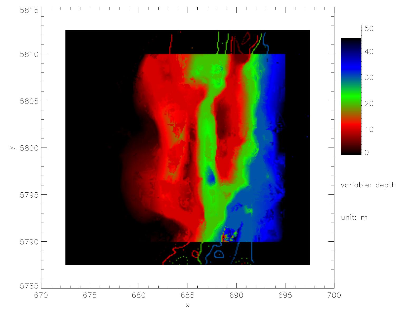 Color coded depth map based on admiralty chart. development