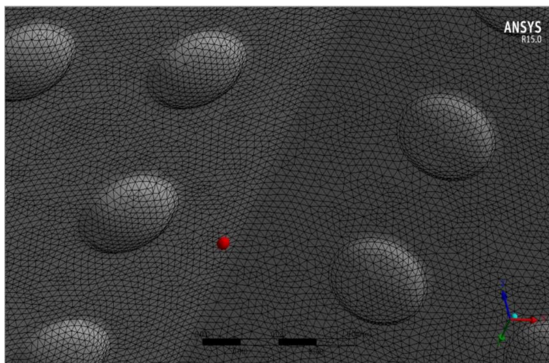 Cut section view of enhanced refinement of mesh near dimples