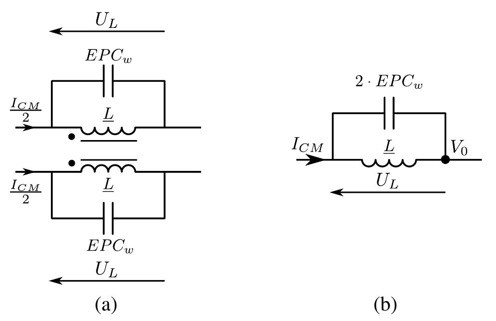 Equivalent circuits of a common mode inductor with epc: (a)