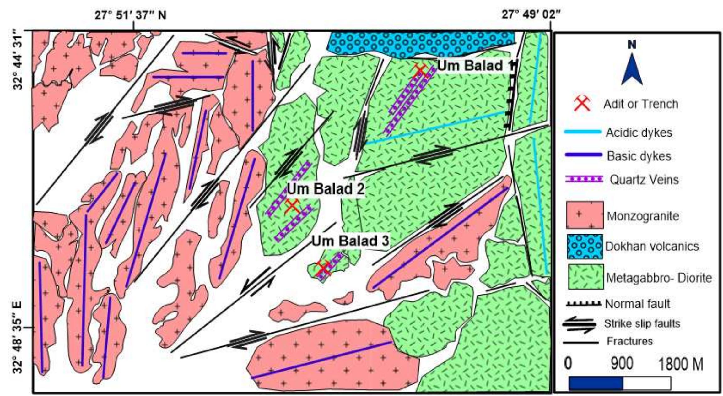 Geologic-structure map of the um balad mine area.
