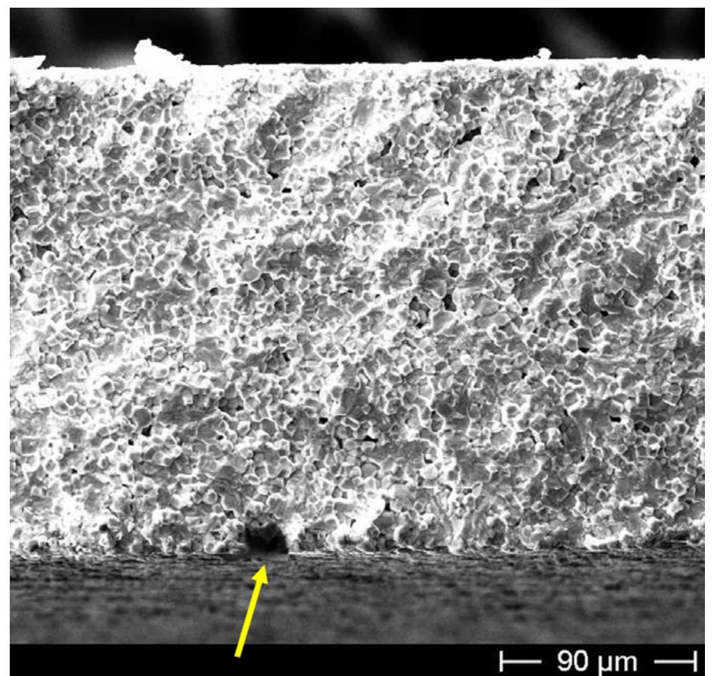 Sem image of fracture surface of pzt wafer with defect