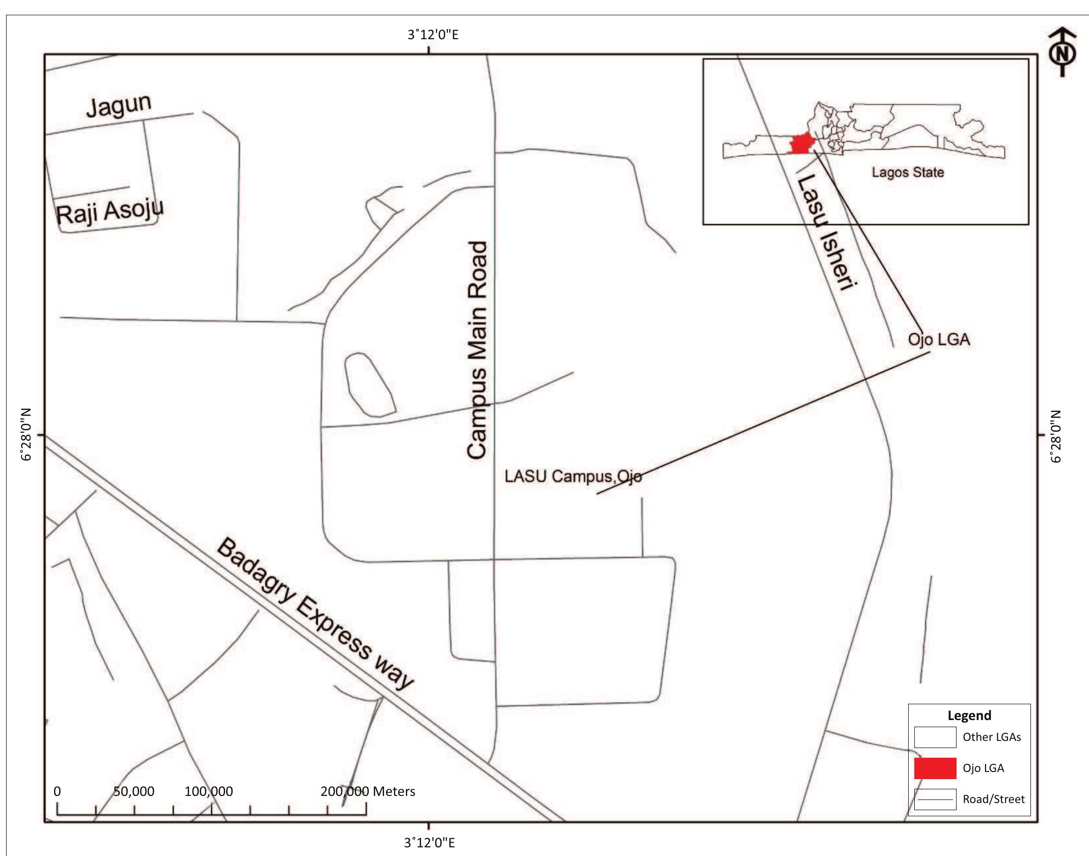Map of ojo local government area (lga) of lagos state