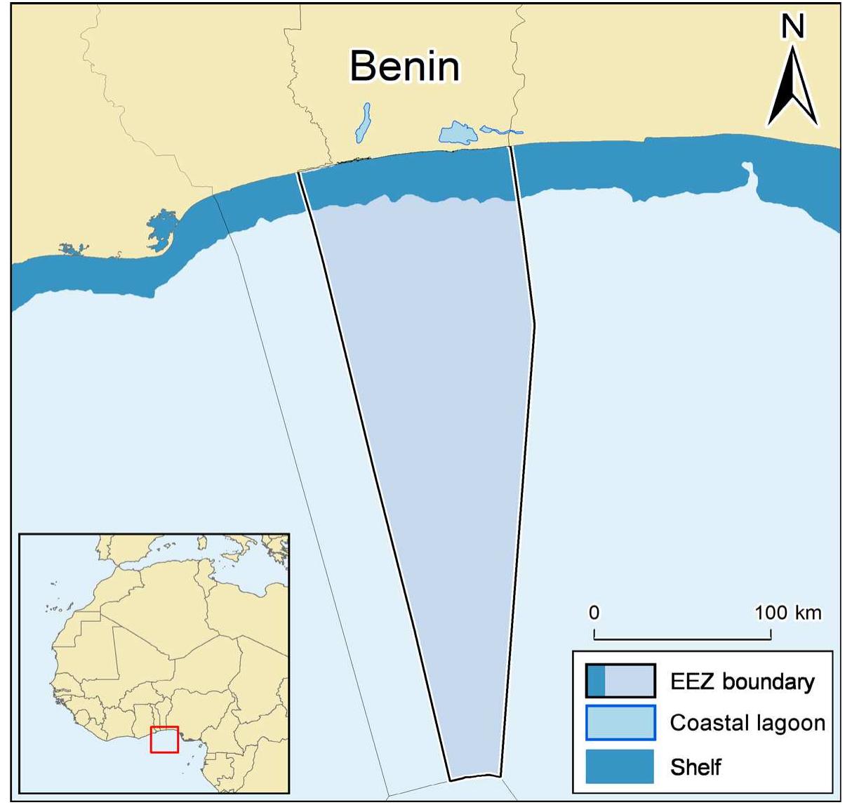 Map of benin with exclusive economic zone (eez).