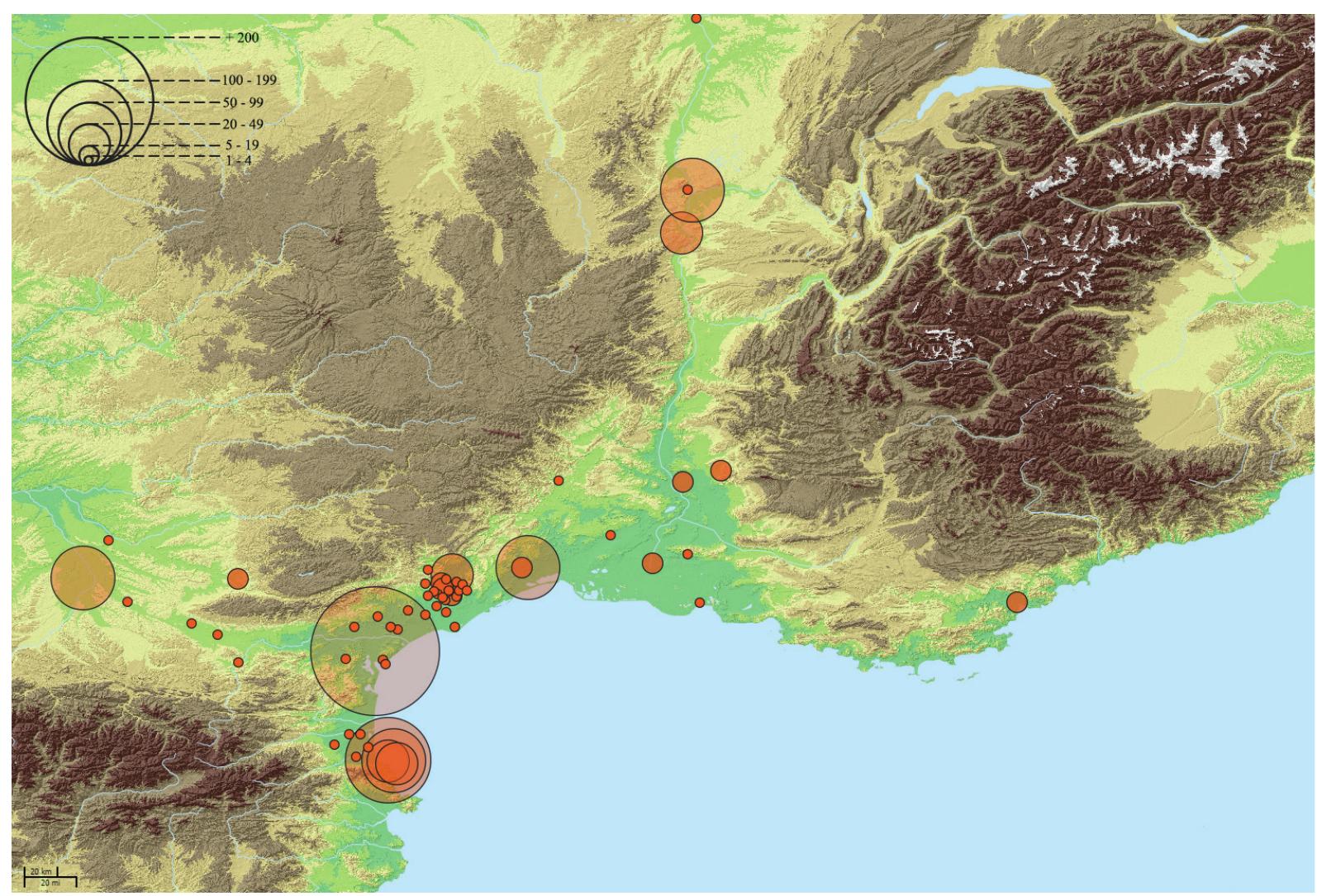 Density and distribution map of the pascual 1 amphorae in
