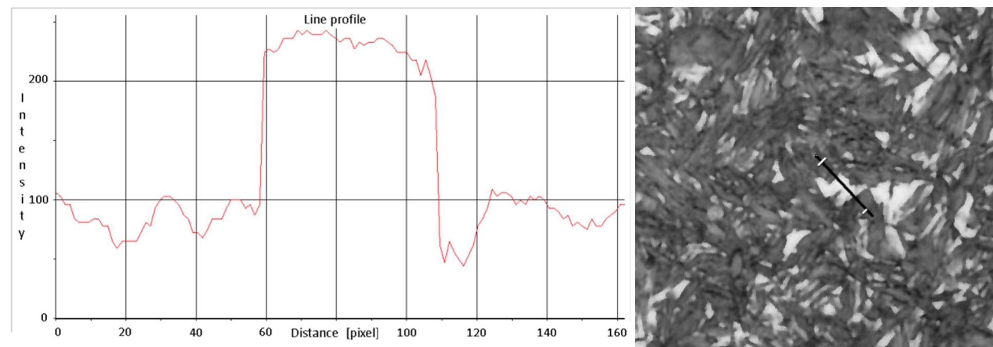 Gray level profile and image structure of the sample after