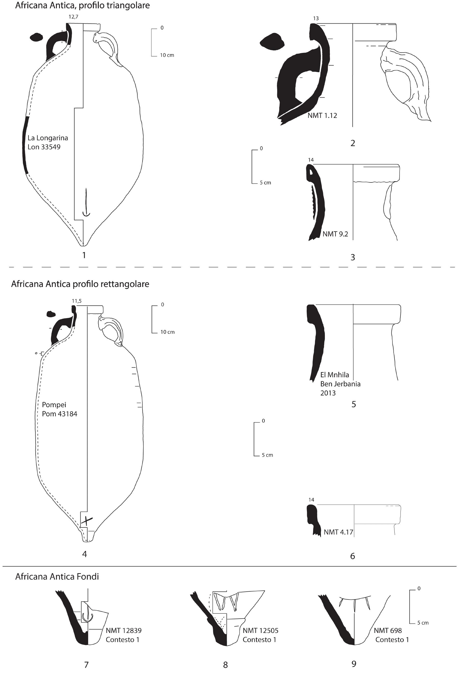 Ancient african amphorae. typology 1-3. triangular rim.