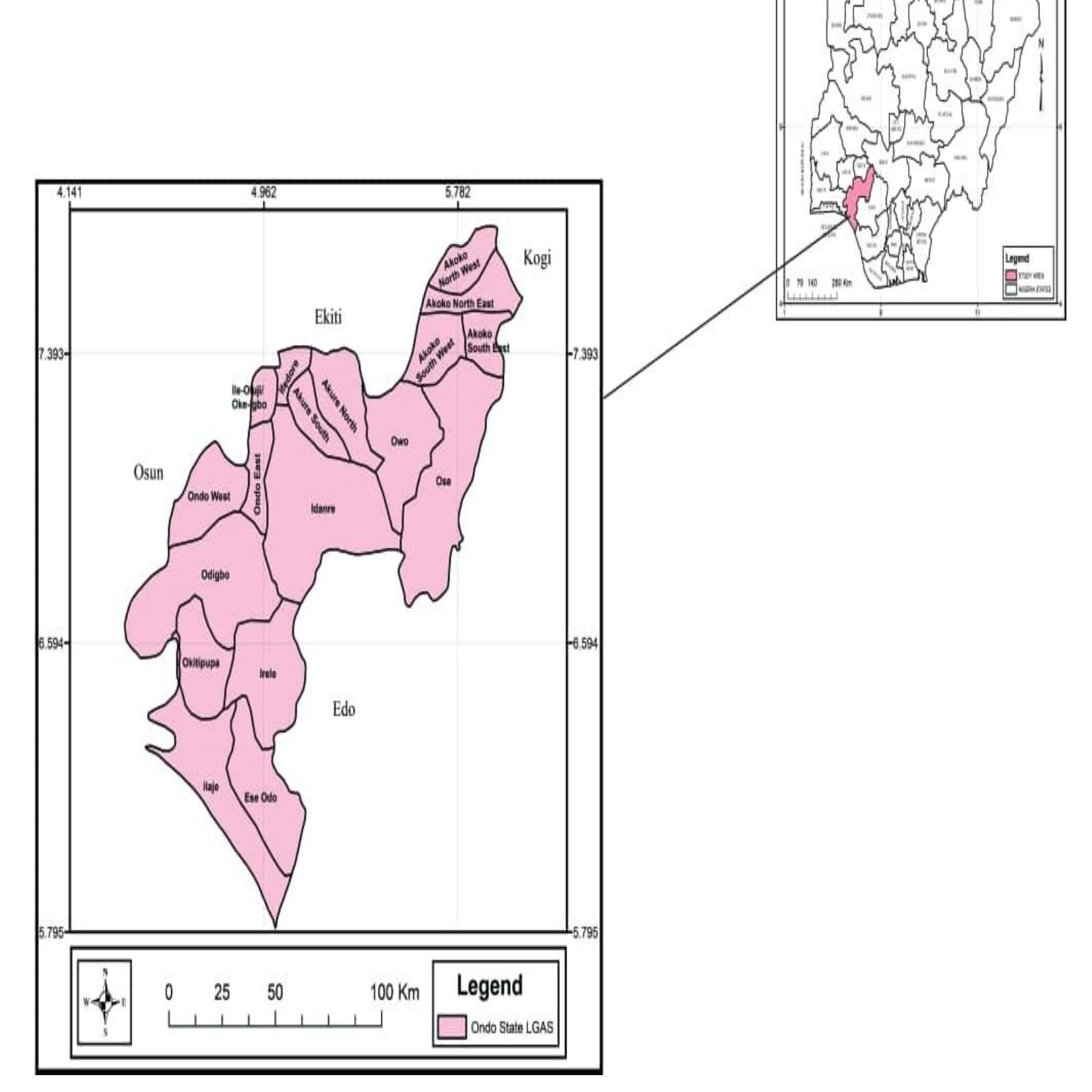 Map of nigeria showing ondo state and akure south local