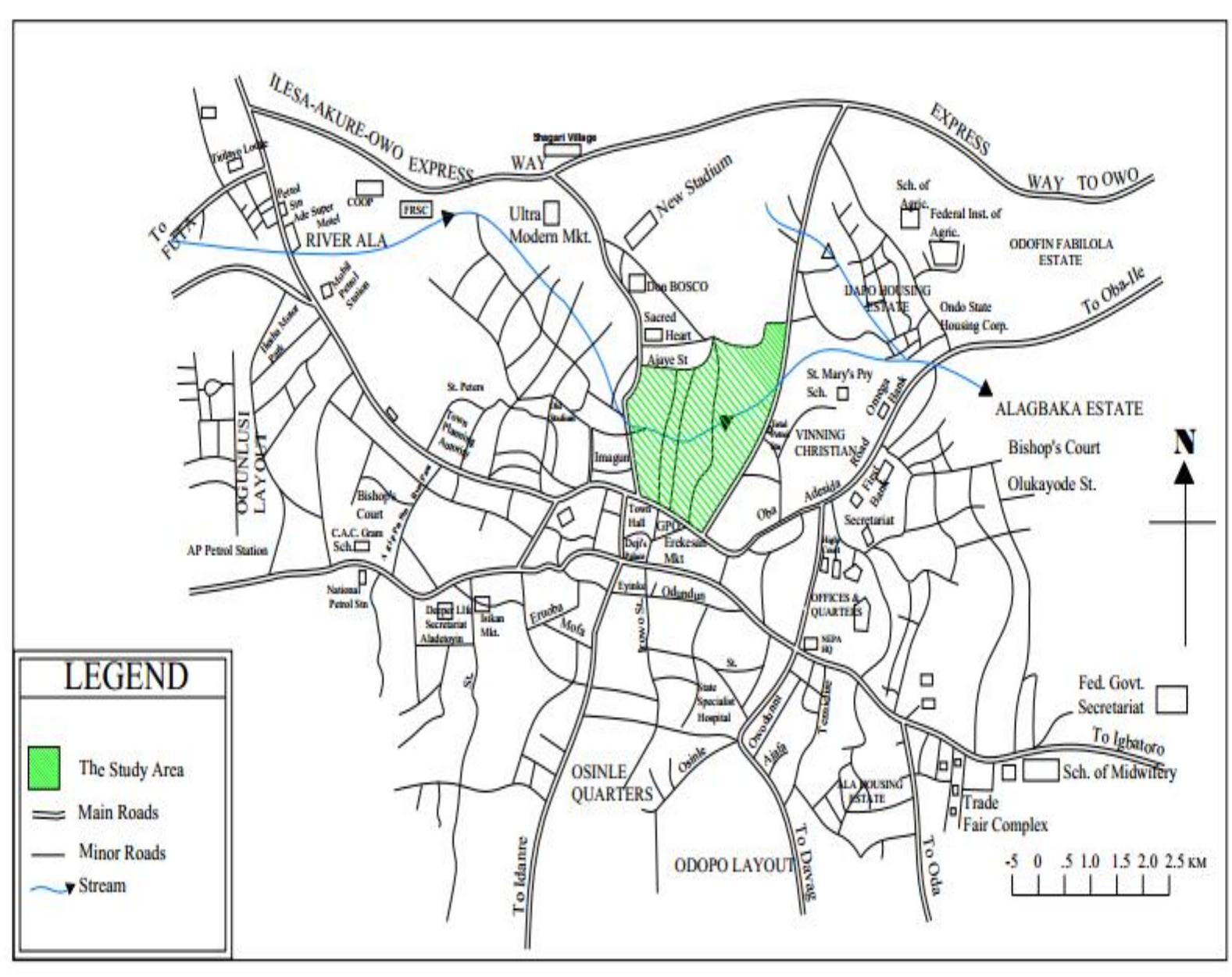 Map of akure south showing the street guide source: ministry