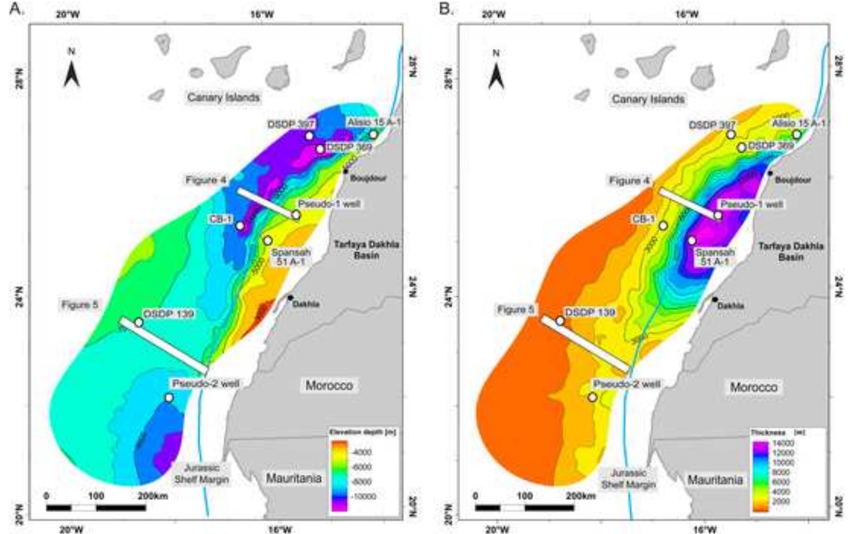 A. top jurassic depth structure map showing the extent of
