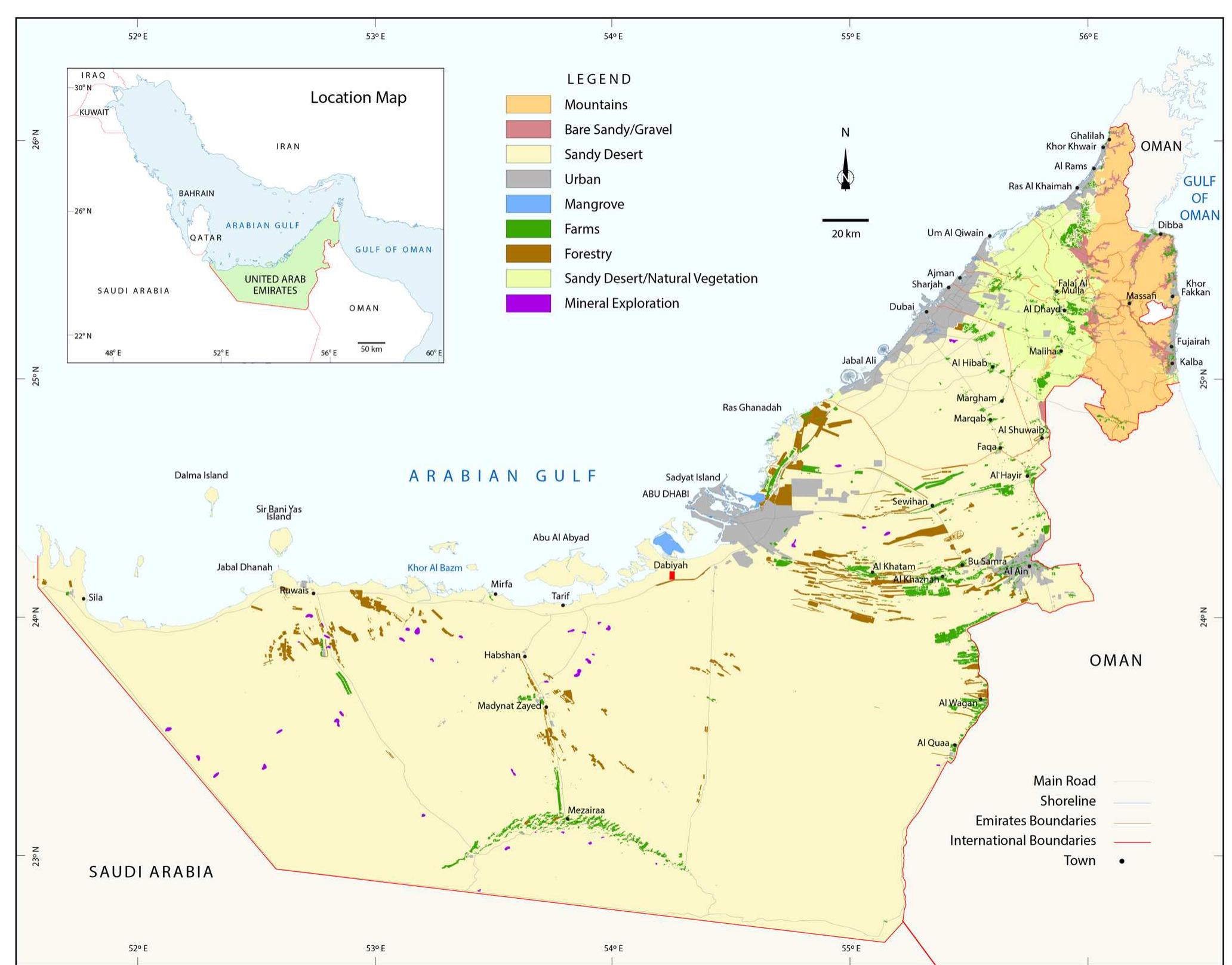 Land use map of uae where [> is the infiltration percentage