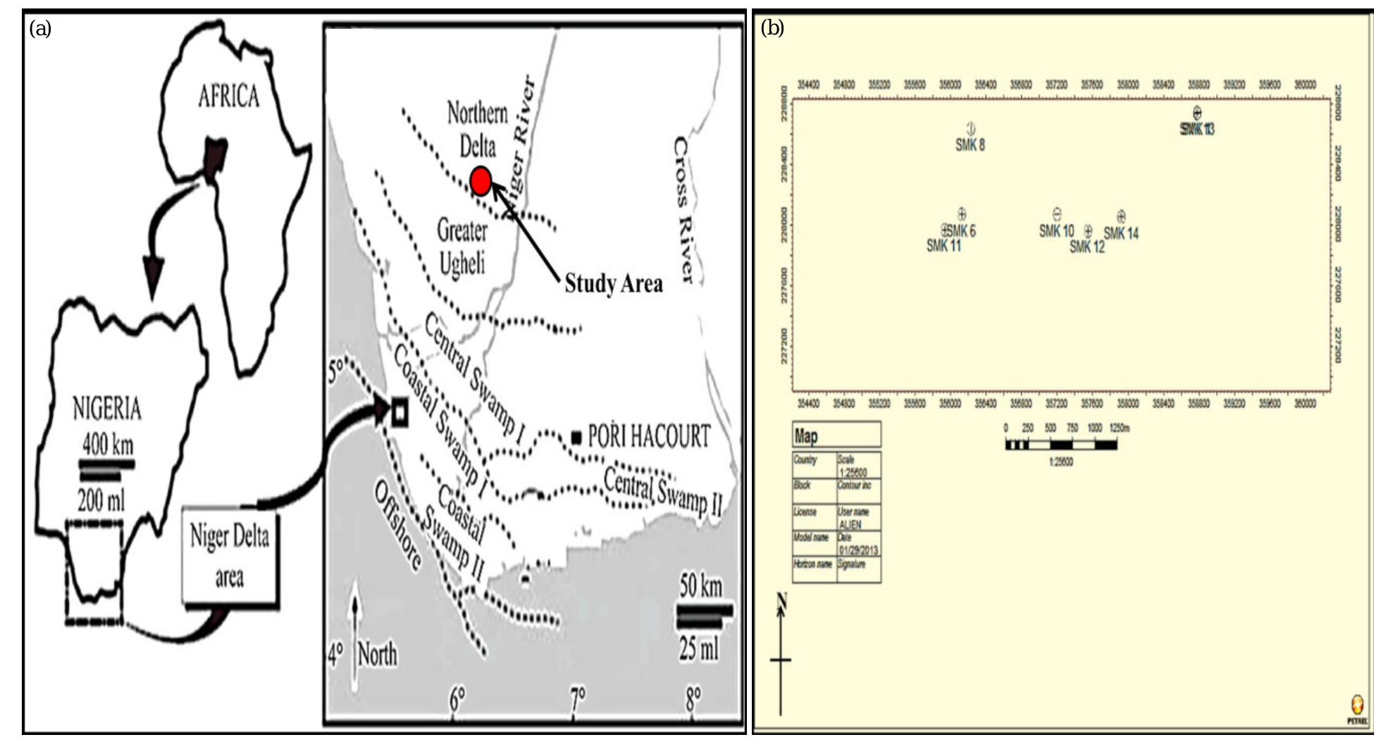 (a-b): (a) map of the niger delta showing the smk field