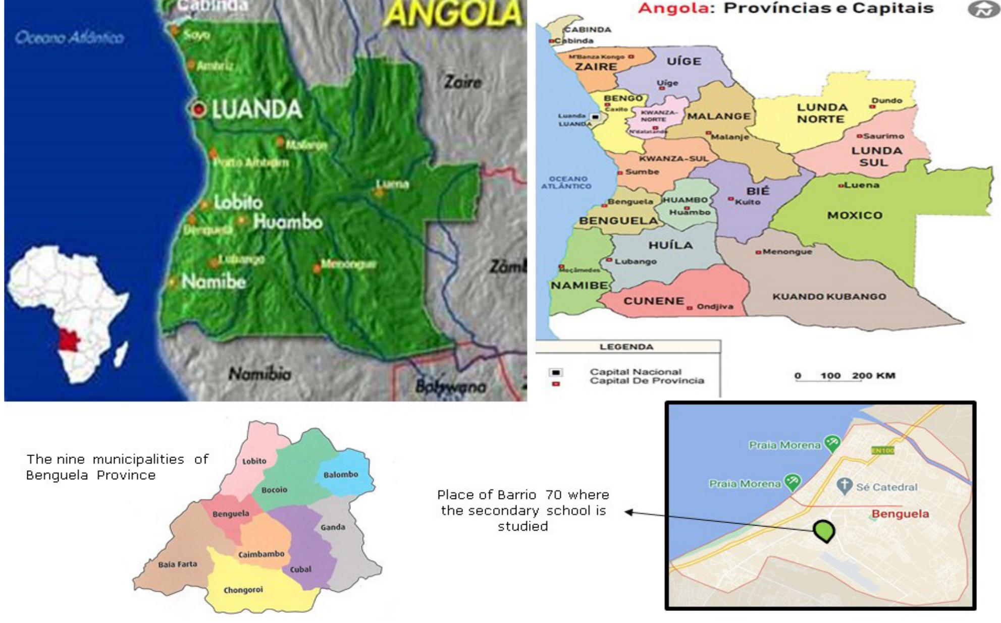Map of the republic of angola, their 18 counties and