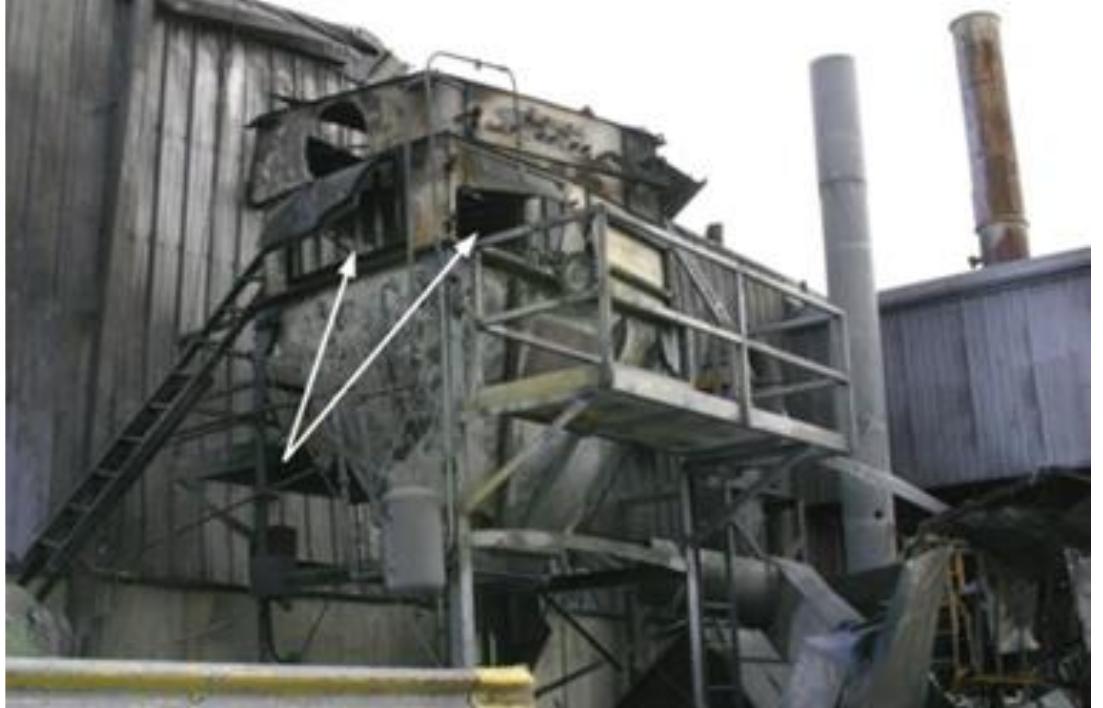 A. damage to the dust collector (chemical safety board,