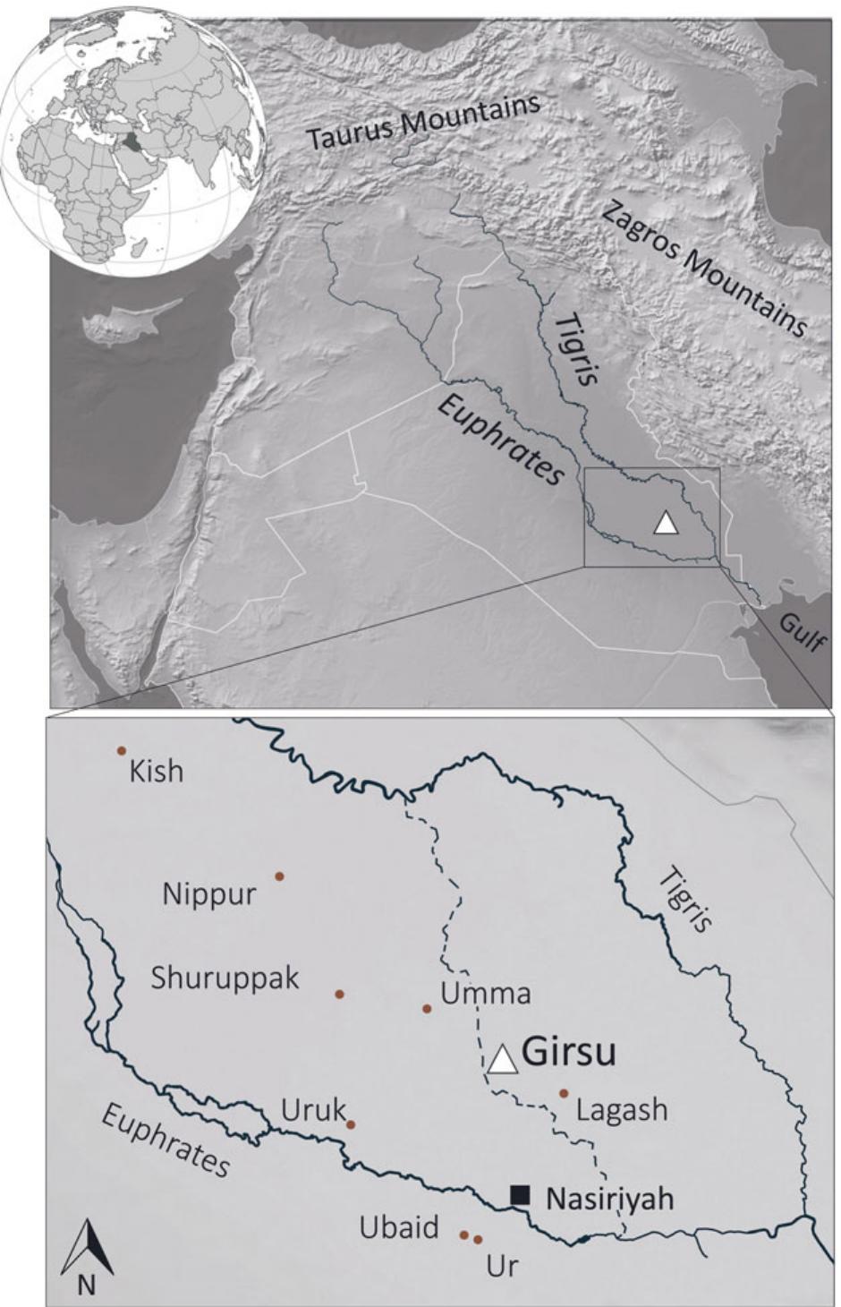 Map of mesopotamia (modern iraq), showing the location of