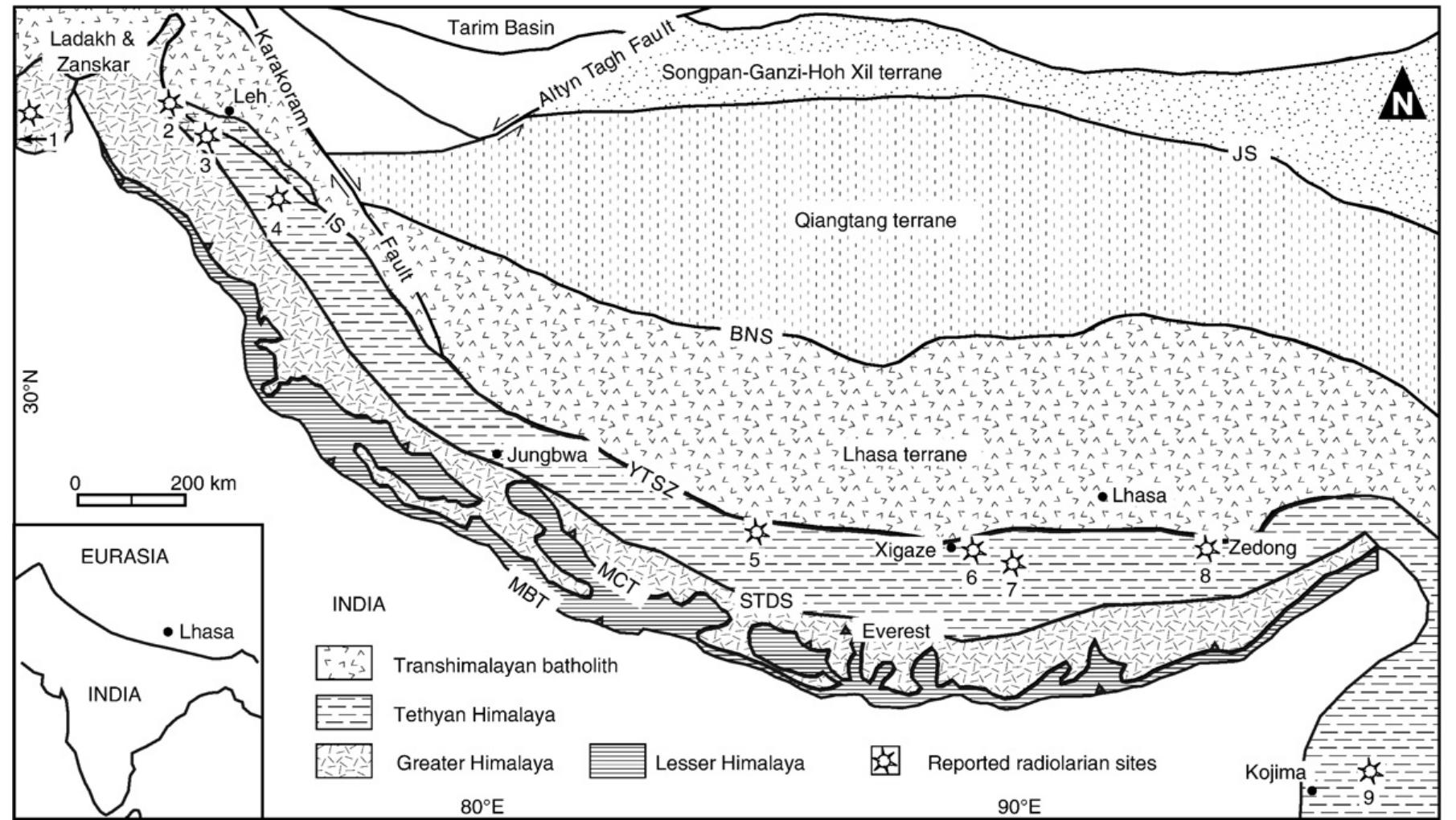 Map of the himalayan region showing the location of indus,