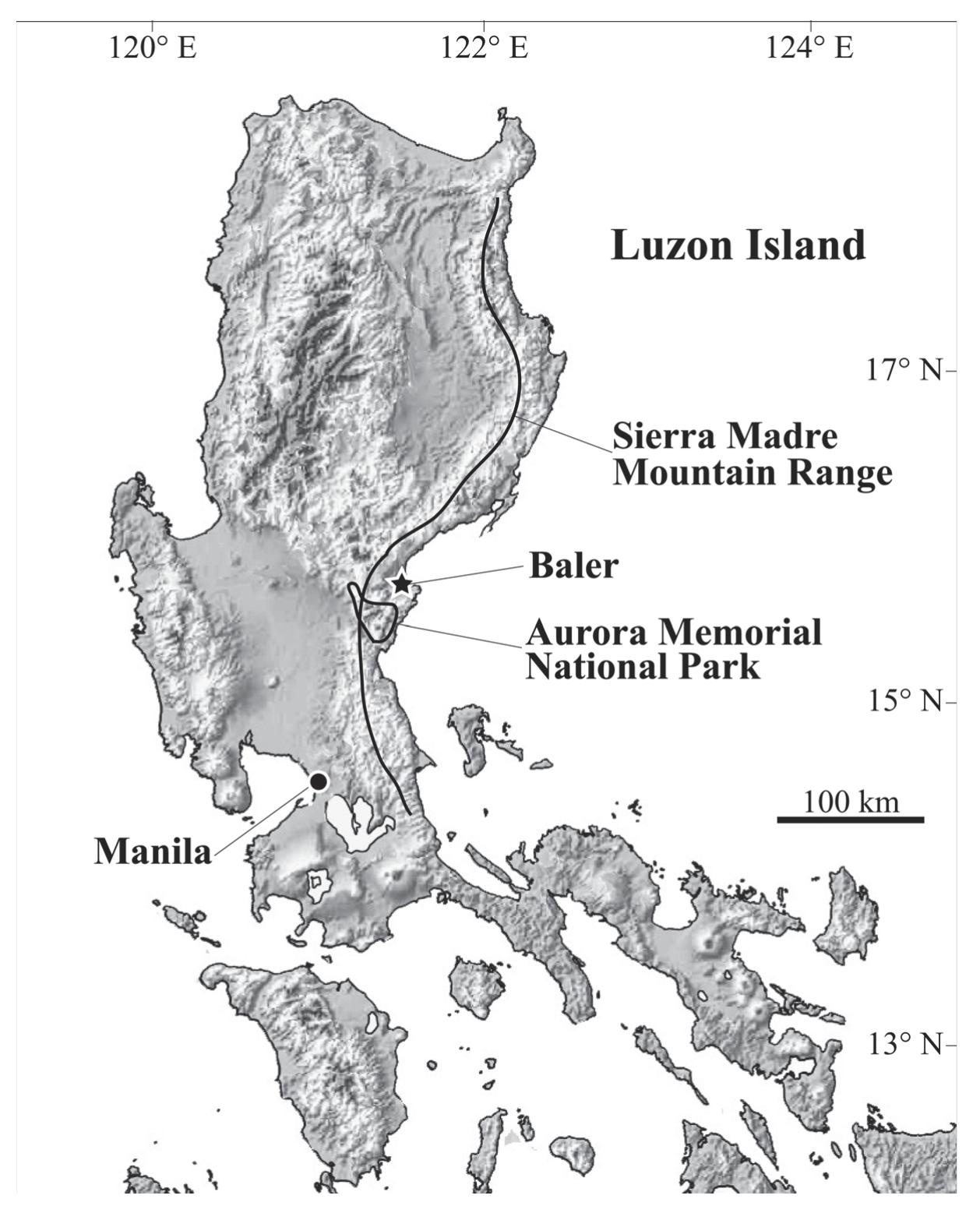 Map of luzon island indicating baler of aurora province, the