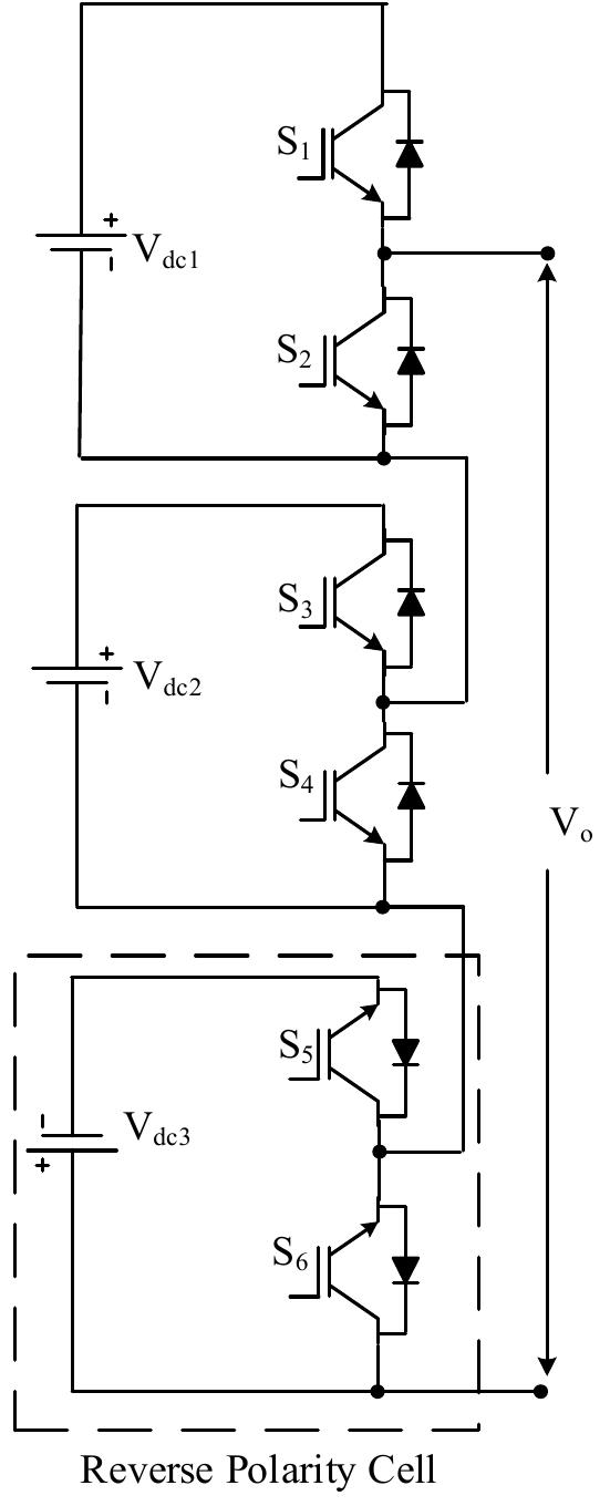 Cascaded half-bridge mli with reverse polarity cell.