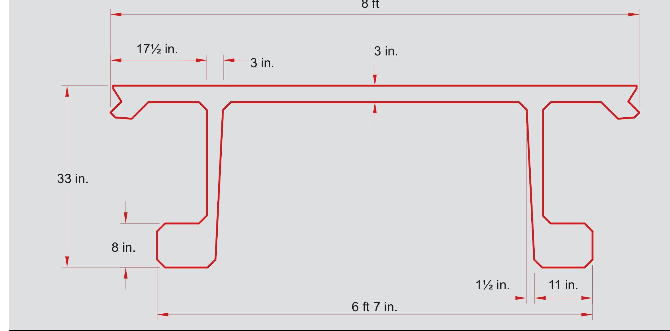 Ultra-high-performance concrete pi girder. note: 1 in.