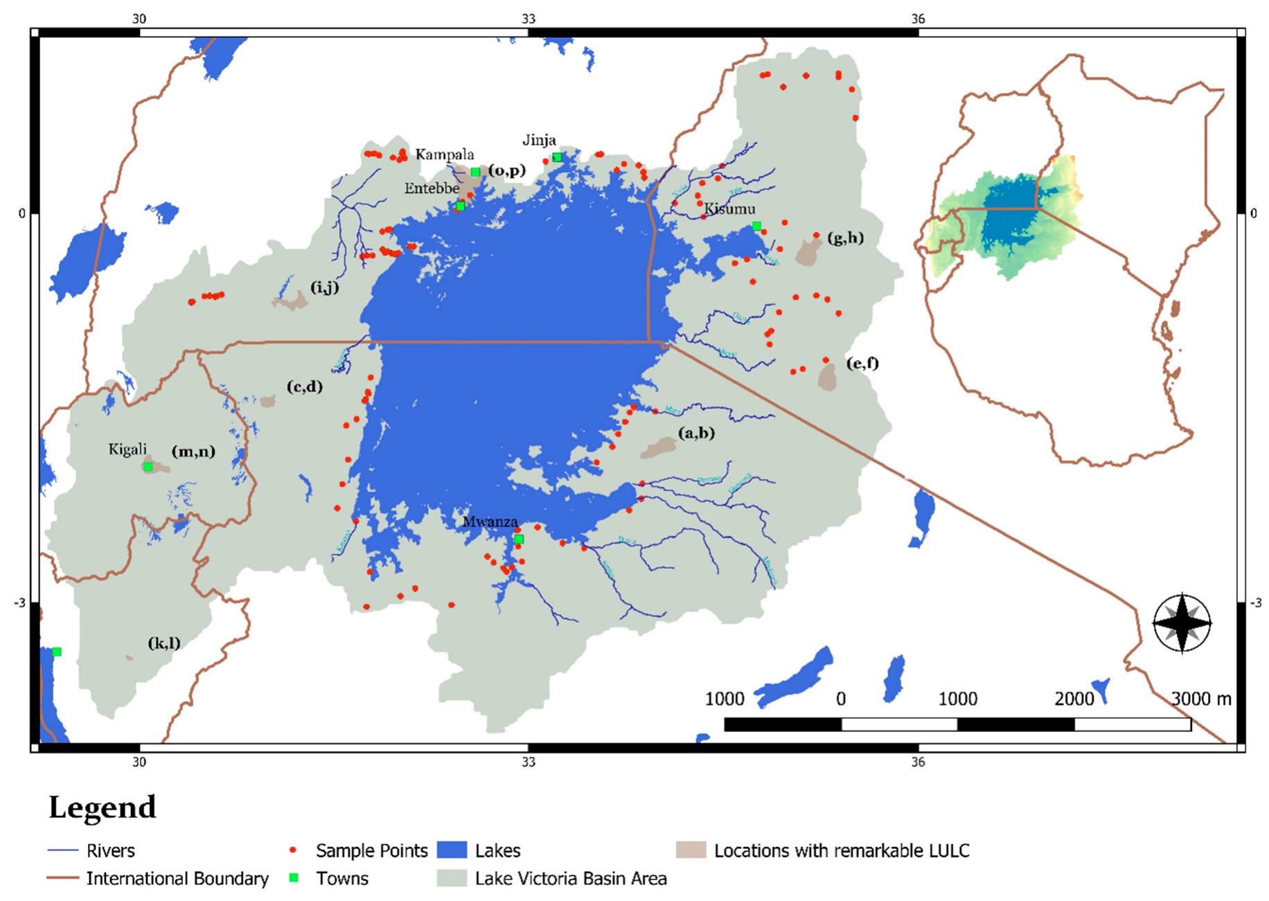 A map of the lake victoria basin, showing locations where