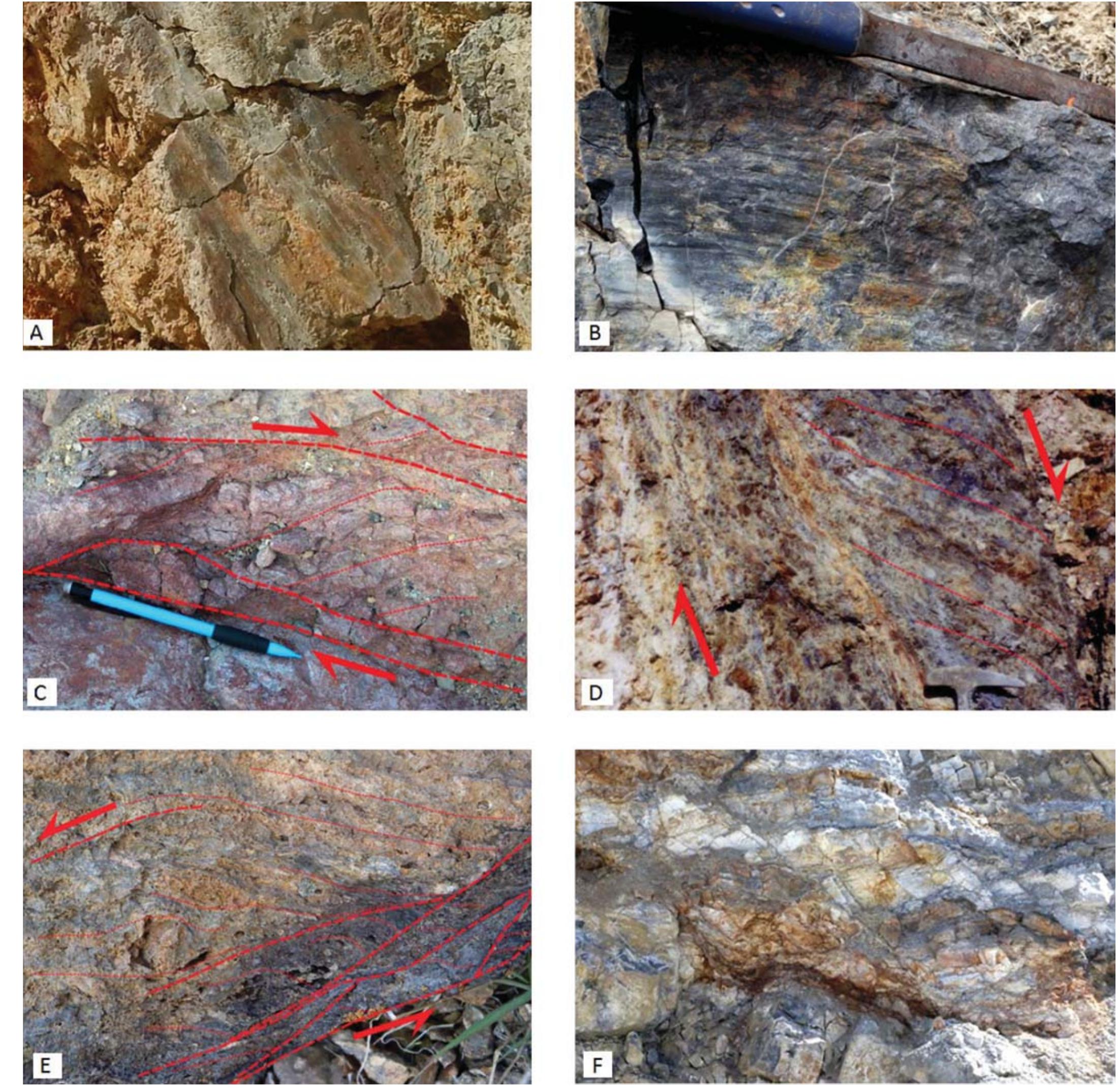 Extensional faults: kinematic indicators and styles. a and