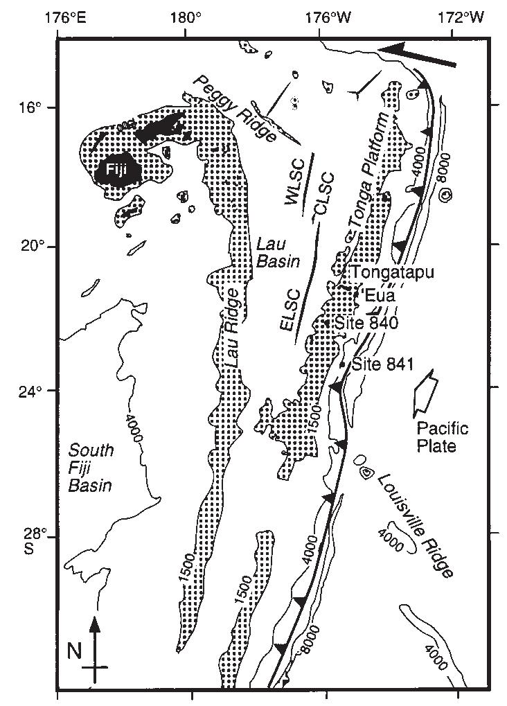 Bathymetric map of tonga forearc showing location of ocean